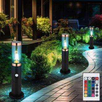 Globo Lighting Sockelleuchte mit Fernbedienung rauch Außenbeleuchtung mit Bewegungsmelder Garten Stehlampe dimmbar, Edelstahl, rgb led 8,5W 806Lm warmweiß, DxH