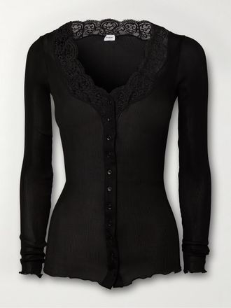 Saint Laurent Lace-trimmed Ribbed Silk-jersey Cardigan - Black