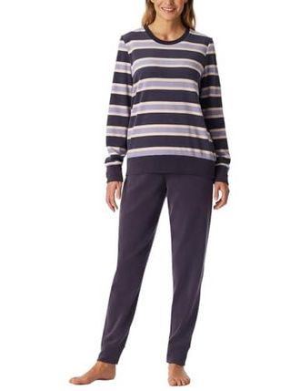 Schiesser Damen Schlafanzug Lang Frottee Warm Kuschelig Wohlf&uuml;hlen-Nightwear Ensemble de Pijama, Indigo_181968, 40 Femmes