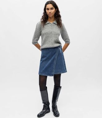Object Midi-Wickelrock aus mittelblauem Denim