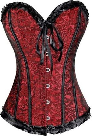 Generic Bustier Femme Noir Corset Rouge Et Noir Plus Size Corset Bustier Bodyshaper Top Femme Halloween Red L