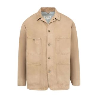 Maison Margiela Beige Fischgr&auml;tenmuster Jacke mit Taschen - - Jackets - Herren - Beige - L