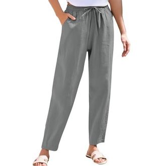 Generic Pantalon L&eacute;ger Femme Fluide Ample en Lin pour Pantalon Droit en Coton et Lin pour Femme D&eacute;contract&eacute; &Agrave; Cordon &Eacute;lastique avec Poches De Plage V&ecirc;tements 