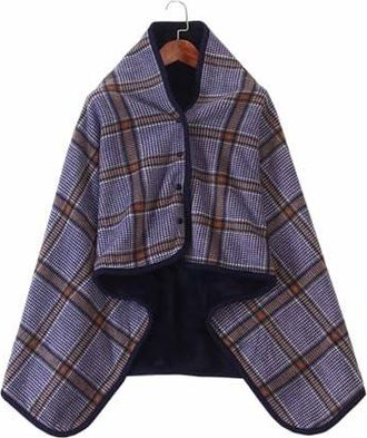Generic Poncho Polaire Femme Plaid Châle Polaire Cape Hiver Chaud avec Boutons Couverture à Carreaux Poncho Surdimensionné pour La Maison Bureau École