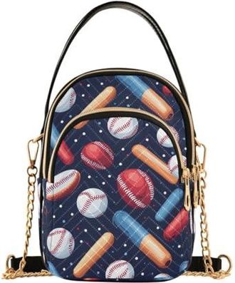 Mnsruu Sac &agrave; bandouli&egrave;re en cuir avec motif chauve-souris de baseball &agrave; pois pour femme