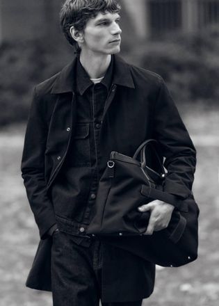 Mango Sac cabas de voyage d&eacute;tails cuir bleu marine - Homme - Taille unique - MANGO MAN