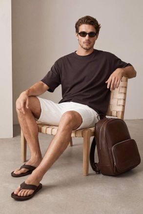 Trendyol MAN Herren Braun Einfarbig Kurz Relaxed Fit T-Shirts
