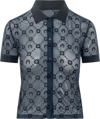 Marine Serre Femme, Blouses et Chemises, Bleu, Taille: 40 FR Flock SS Polo