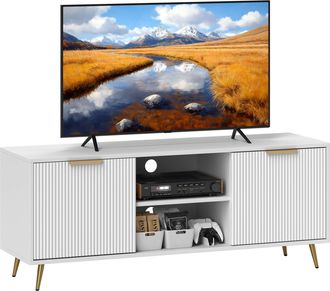 HOMCOM TV-Stand Modern 120 cm x 35 cm x 48 cm Weiß für 55 Zoll TV mit 2 offenen Fächern und 2 Türen, bereits zusammengebaut, Möbel