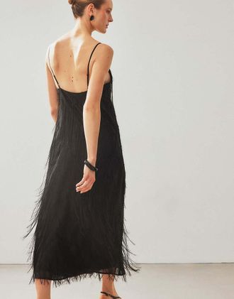 NA-KD Maxikleid in Schwarz mit Fransen