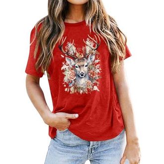 Generic T-shirt d&eacute;contract&eacute; &agrave; manches courtes pour homme avec imprim&eacute; t&ecirc;te de cerf, t-shirt &agrave; col rond confortable pour la vie quotidienne, le printemps, l&eacute;t&eacute;