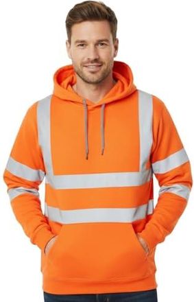 Janisramone Homme Veste Haute Visibilité, Patch de Contraste Pull Over Sweat Polaire Homme, Sweat Homme Capuche Zippé Veste de Travail Homme Chantier