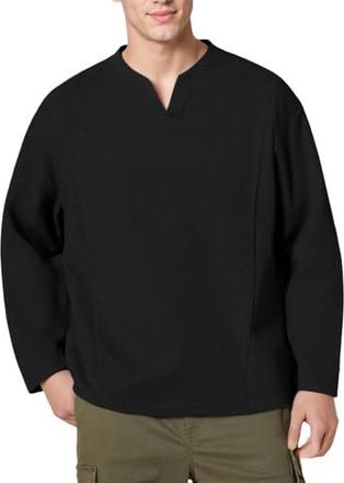 Generic Sweat-shirt l&eacute;ger dautomne et dhiver pour homme - Chemise d&eacute;contract&eacute;e en coton - Col en V - Pull &agrave; manches longues - Sweat &agrave; capuche - Chemise de bas