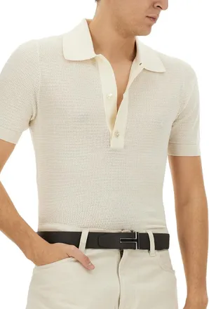 Tom Ford Mens Polo Shirt Cotton And Silk Ivory T-shirts Polos