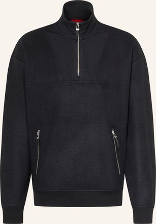 HUGO BOSS Hugo Fleece-Troyer Derenzip Im Materialmix schwarz