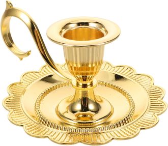 Amosfun Goldener Metall Kerzenteller mit Blumenmuster Robuster Shabbat Kerzenhalter Rustikales Vintage Tablett Dekoratives Wohnaccessoire für Hochzeit und Fes
