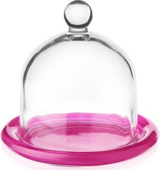 Cristalica Zitronenglocke Käseglocke Käseplatte Glashaube Glasglocke mit Teller Spring D 12,5cm Pink Hochwertige Glasglocke auf Servierteller