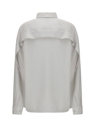 Calvin Klein Womens Amari Long-Sleeve Shirt Cloud White Silk