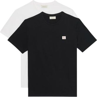 Calvin Klein SS Badge Tee 2Pk Lv04Rd248G T-Shirts, Multi (Black/Bright White), XS Homme