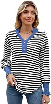 Generic Pull surdimensionn&eacute; pour femme en tricot confortable &agrave; rayures &agrave; manches longues pour lautomne et lhiver, noir/blanc, XXL