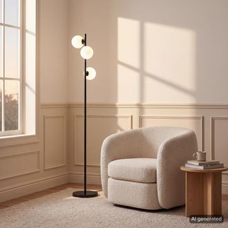Loistaa home24 Stehleuchte 28 x 153 x 28cm Schwarz/Schwarz Material: Glas, Metall LED G9