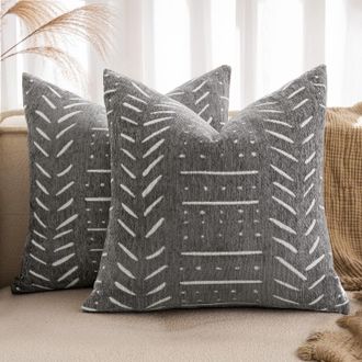 Miulee 2er Kissenbezug 40x40 Hellgrau Chenille Boho Kissenbezüge Kissenhülle Sofakissen dekokissen zierkissen Elegantes Design für Couch Sofa Wohnzimmer