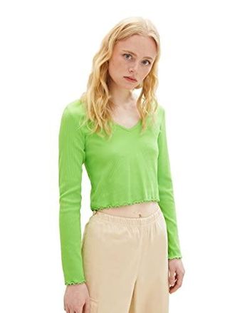 Tom Tailor Denim TOM TAILOR Denim T-Shirt à Manches Longues en Denim pour Femme avec Structure côtelée, 12318 - Liquid Lime Green, XXL