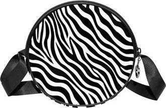 Generic Petit sac &agrave; bandouli&egrave;re rond pour femme, imprim&eacute; z&egrave;bre avec fermeture &eacute;clair, bretelles r&eacute;glables, sac &agrave; main rond d&eacute;contract&eacute; pour femmes et filles