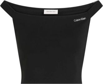 Calvin Klein Jeans Femme, Tops, Noir, Taille: 38 FR Logo Bardot Milano Top