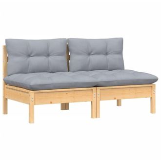 vidaXL Vidaxl - Canap&eacute; 2 places de jardin et coussins gris Bois de pin solide
