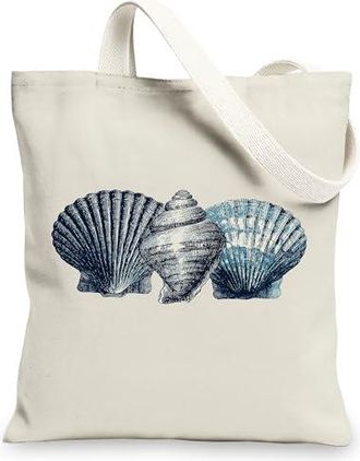 Generic Sacs fourre-tout en toile de coquillage, motif plage nautique, sacs à provisions réutilisables, vintage, côtier, légers, lavables à lépaule Str, beige