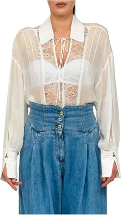 Patrizia Pepe Femme, Blouses et Chemises, Blanc, Taille: 36 FR Chemise &agrave; d&eacute;tails en dentelle