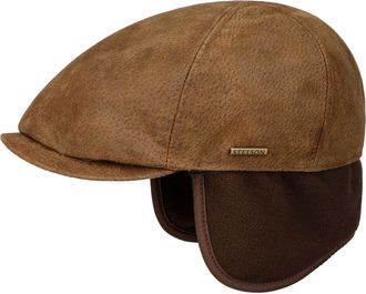 Stetson Pigskin Flatcap mit Ohrenklappen Herren Herbst Winter Cognac XL (60-61 cm)