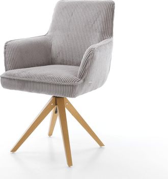 DELIFE Drehstuhl Heira-Flex mit Armlehnen Cord Silbergrau Holzgestell kantig Natur 180&deg; drehbar Taschenfederkern, Esszimmerst&uuml;hle