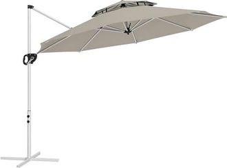 OUTSUNNY Parasol d&eacute;port&eacute; rond 3 x 2,5 m, parasol de jardin ext&eacute;rieur avec manivelle, base crois&eacute;e, inclinable et rotatif &agrave; 360&deg;, double toit, protection UV UPF
