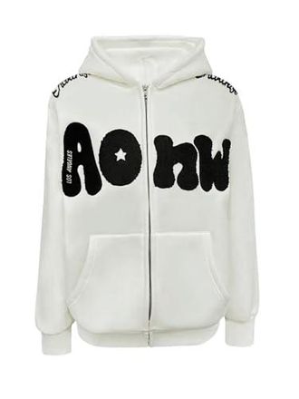 SOLY HUX Sweat &agrave; capuche pour femme - Sweat &agrave; capuche ample - Veste demi-saison avec fermeture &eacute;clair - Veste &agrave; capuche - Automne, Blanc., L