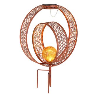 Globo Lighting Solarlampe orientalische Kugel Dekoleuchte Garten Solar Solarlampe Metall f&uuml;r Au&szlig;en, Crackle Glas, rost Optik, 1x LED 0,06W warmwei&szlig;, LxBxH 30x20x42 c