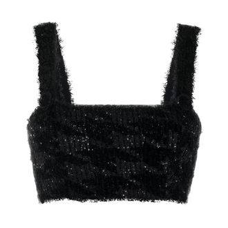 Balmain Femme, Tops, Noir, Taille: 42 FR Haut Court en Tweed Noir avec Boutons Dor&eacute;s