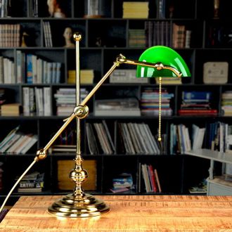 Licht-Erlebnisse Lampe de banquier Vert laiton v&eacute;ritable poli