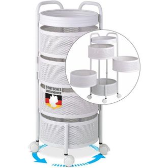 Floordirekt Chariot Henry &Eacute;tag&egrave;re de cuisine en acier blanc 5 &eacute;tag&egrave;res avec paniers rabattables