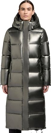 Khujo Damen gl&auml;nzender warmer Winter Steppmantel lang mit abnehmbarer Kapuze Hedd Shiny-YM Medium Grey Gr. L