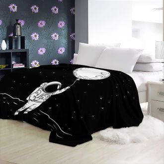 Generic Kuscheldecke Cartoon Astronaut Mond Wei&szlig; Schwarz 150 x 200 cm, Warm Flauschige Flanell Kuscheldecken F&uuml;r Kinder Jugendliche Erwachsene, Weiche Decke a