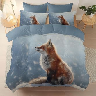 Generic Bettw&auml;sche Set Mehrfarbig Winter Eleganz Tiere Fuchs Weich Bettbezug, 3teilig - 1 Bettw&auml;sche 135 x 200 cm und 2 Kissenbezug f&uuml;r Jugendliche Kinder mit