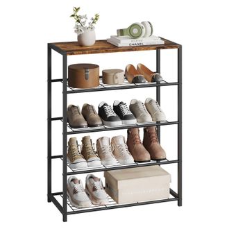 Woltu Schuhbank Schuhregal mit Sitzfl&auml;che Badregal Schuhablage Schuhkommode Schuhst&auml;nder Organizier mit 4 Ablagen f&uuml;r ca. 12 Paar Schuhe, Holz Metall