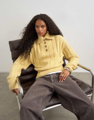 Topshop pull en maille c&ocirc;tel&eacute;e &agrave; col chemin&eacute;e couleur eggnog-VIOLET