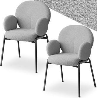 TecTake 2er Set Esszimmer Stuhl mit Armlehne, modernes K&uuml;chenm&ouml;bel mit Boucl&eacute; Teddystoff Bezug, Esszimmerst&uuml;hle Wohnzimmer Sessel, Dining Chair, K&uuml;chenst&uuml;hle 
