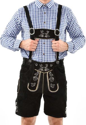 Alessandro Salvarini Herren Lederhose Tracht (Gr. 46-60) mit Träger - 100% Echtleder, Trachtenlederhose Kurz Oktoberfest Männer - AS-180 (50, Schwarz)