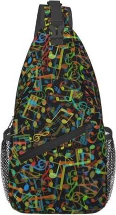 Generic Notes De Musique Sombres Et Color&eacute;es Entrelac&eacute;es Sacoche Bandouliere Antivol Sling Bag Pratique Sac &Agrave; Dos Bandouli&egrave;re Pour Shopping Camping Cyclisme