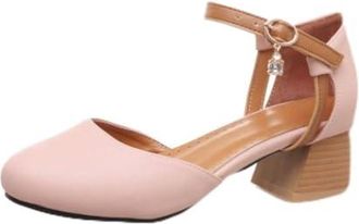 Generic Femmes Rond - Orteil Cheville - Sangle Talons Talon Bloc Elégants Chaussures De Bureau Et De Fête Strass Escarpins Quotidiens Et Événementiels,Rose,39