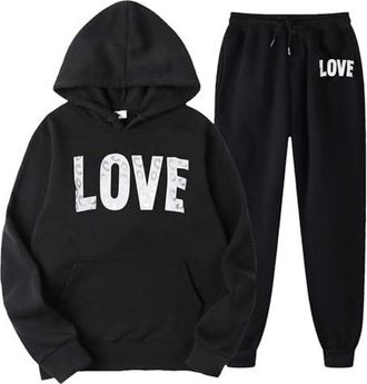 Generic 2026 Ensemble de pantalons pour femmes pour la Saint-Valentin 2026 - Tenues deux pi&egrave;ces imprim&eacute;es - Ensemble assorti &agrave; manches longues - Sweat &agrave; capuc